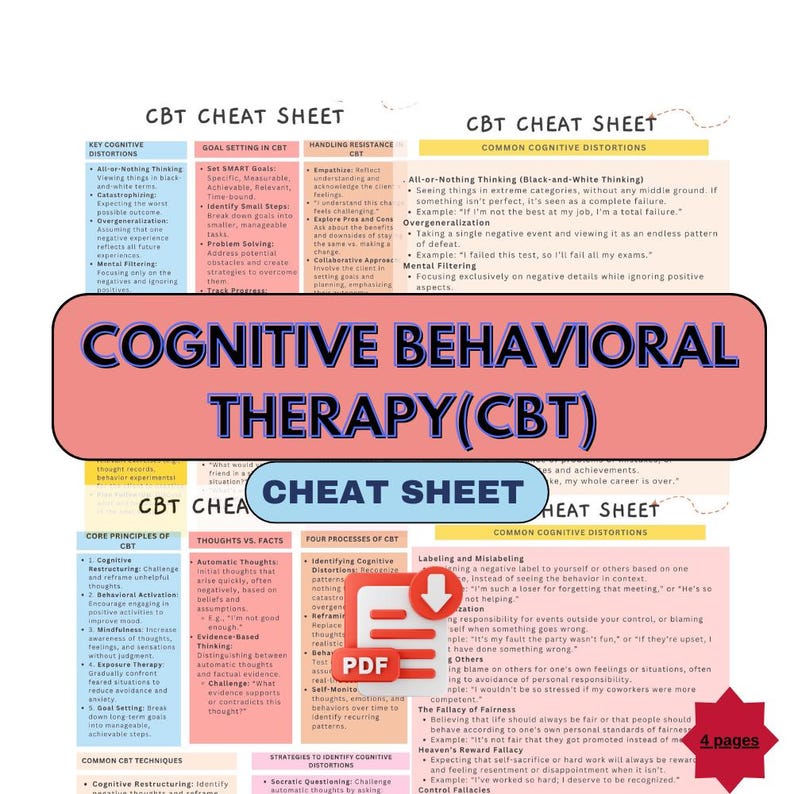 CBT Cheat Sheet, Cognitive Behavioral Therapy Resources, Therapy Tools ...