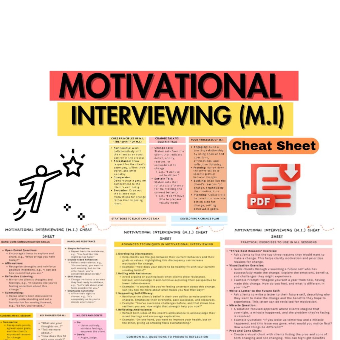 Motivational Interviewing Cheat Sheet, Therapy Worksheets Resources, MI ...