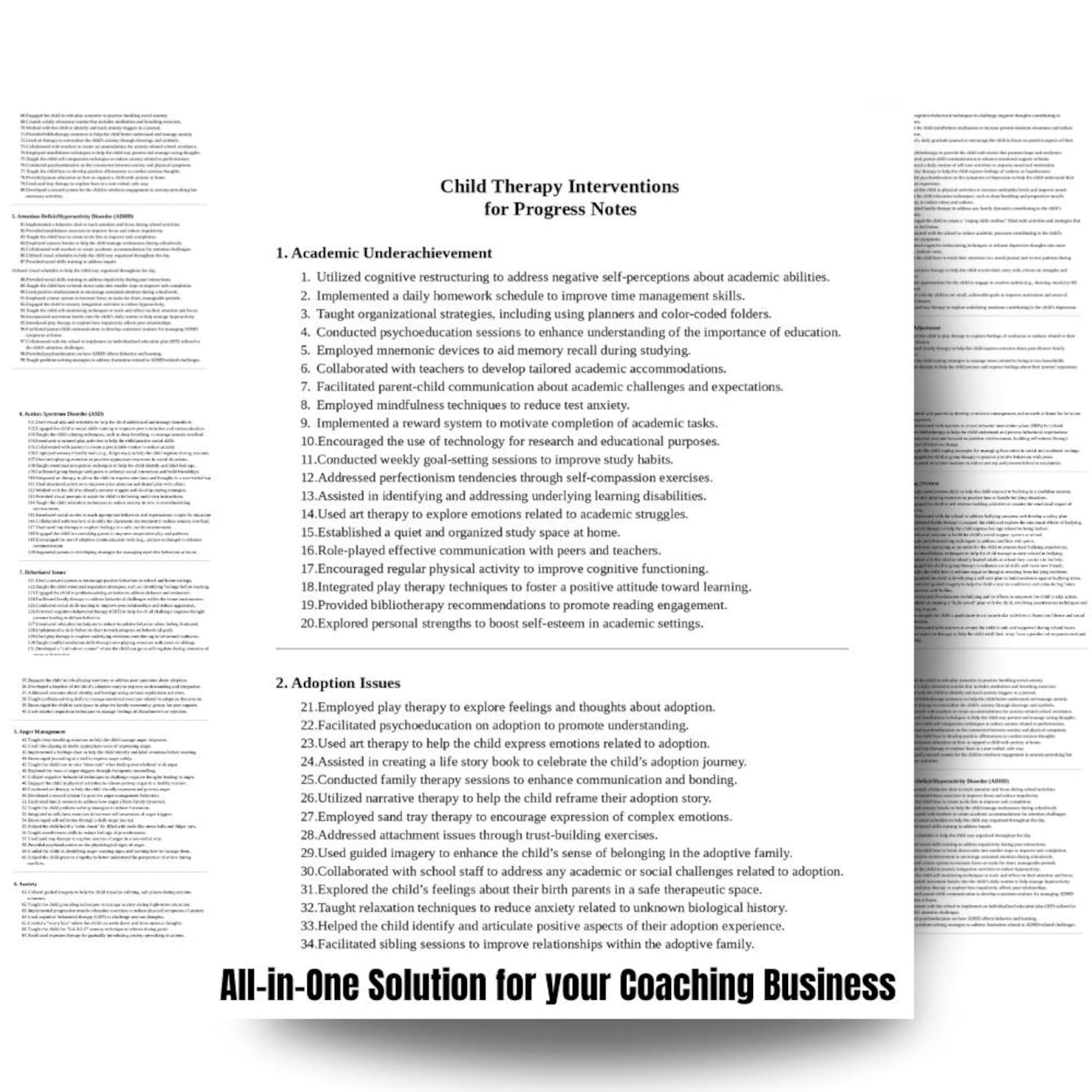 Child Therapy Interventions for Progress Notes, Therapeutic ...