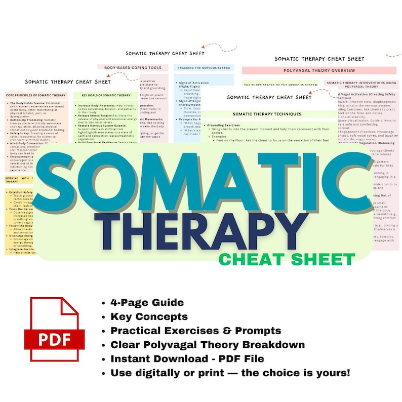 Somatic Therapy Cheat Sheets, Polyvagal Theory Resources, Somatic ...