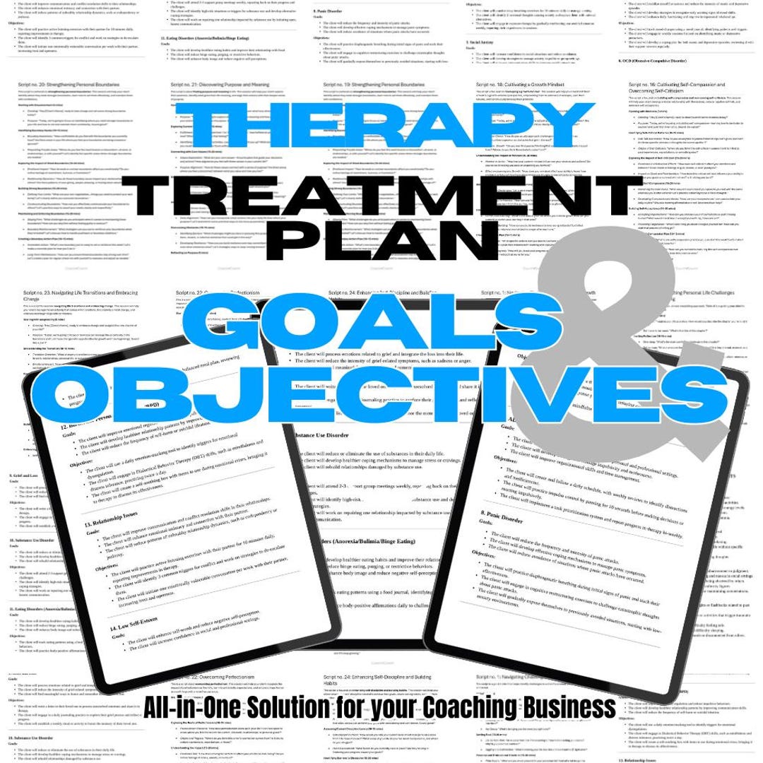 Therapist Treatment Plan Goals & Objectives, Therapy Goals and ...