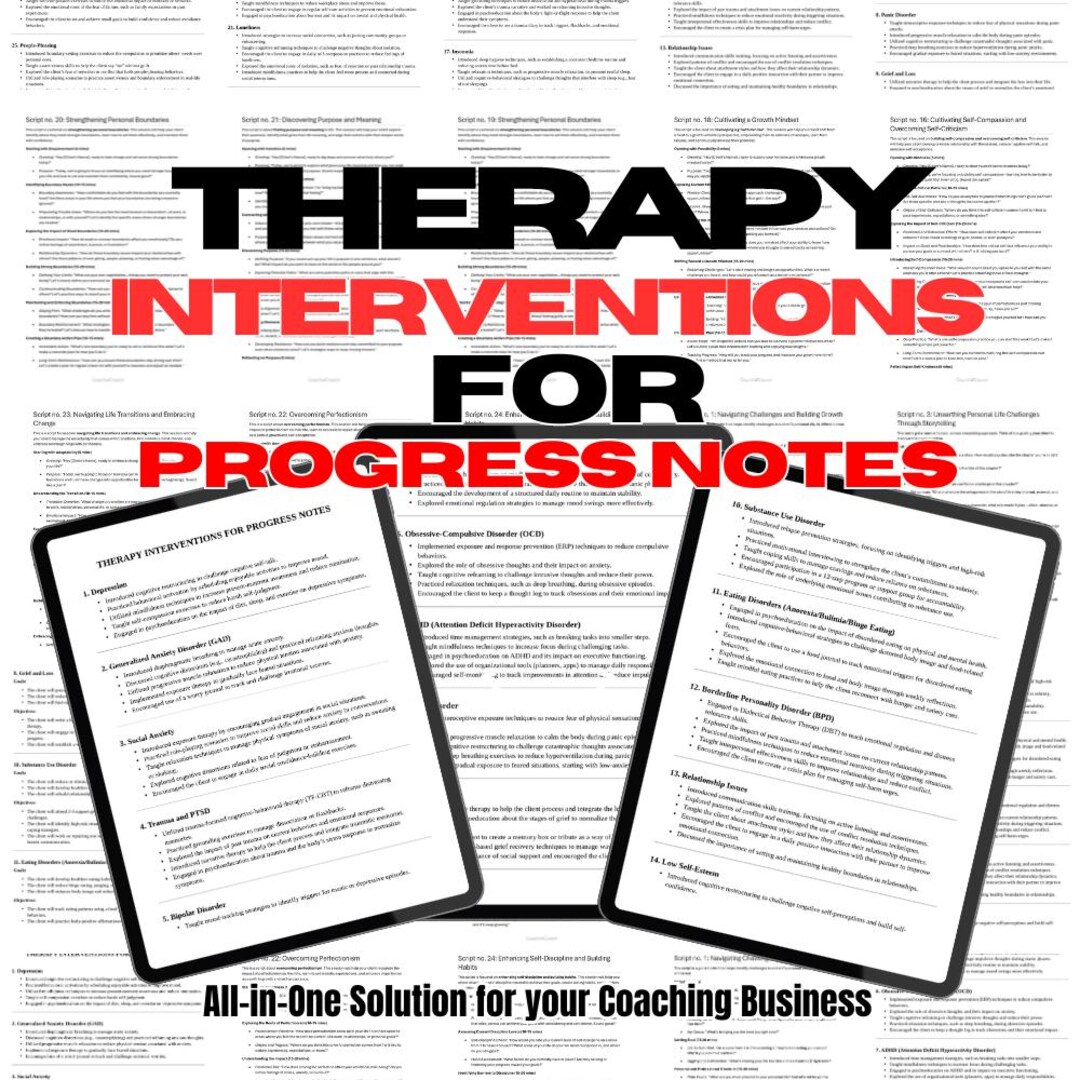 Therapy Interventions, Therapy Progress Notes, Therapeutic ...