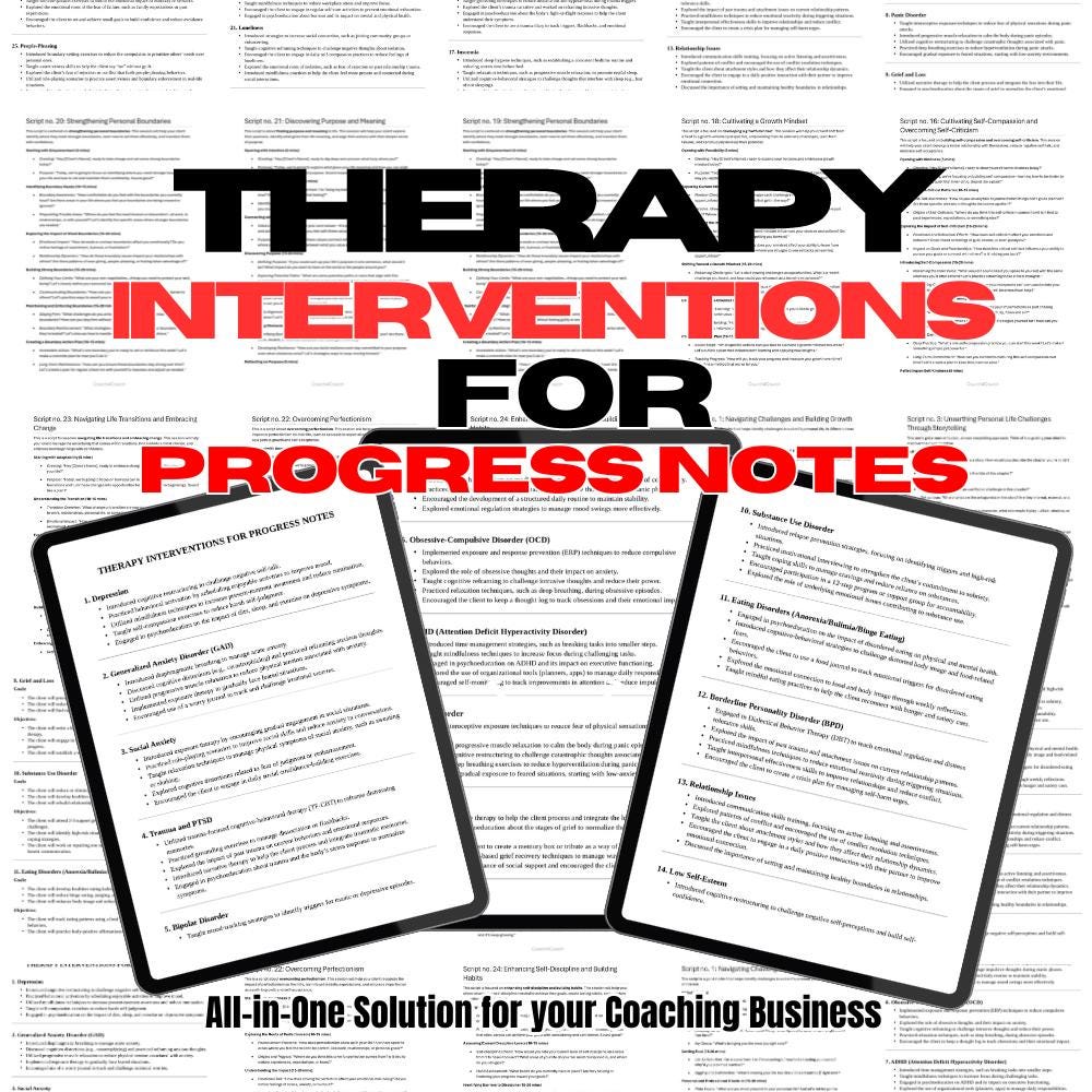 Therapy Interventions for Progress Notes, Therapeutic Interventions ...
