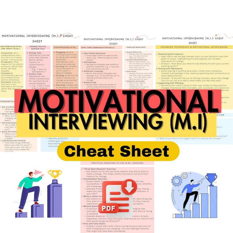 Motivational Interviewing Cheat Sheet, Therapy Worksheets Resources, MI ...