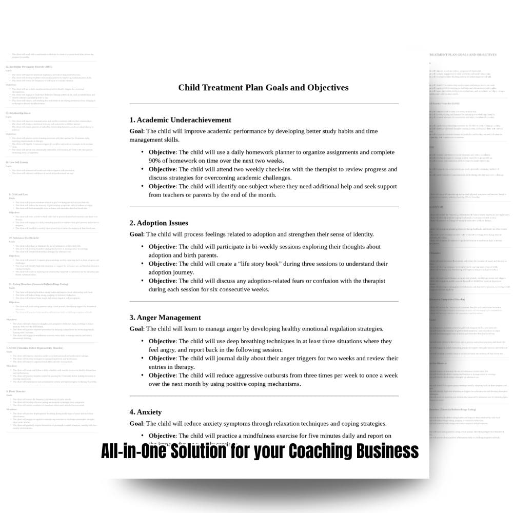 Child Treatment Plan Goals and Objectives, Child Counseling, Children ...