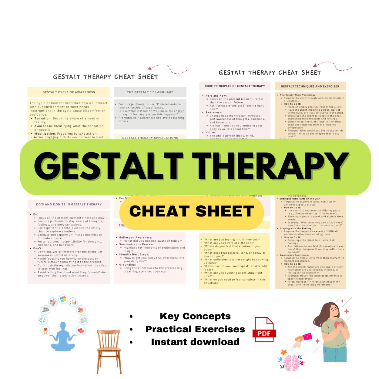Gestalt Therapy Cheat Sheet, Gestalt Therapist Worksheets, Therapy ...