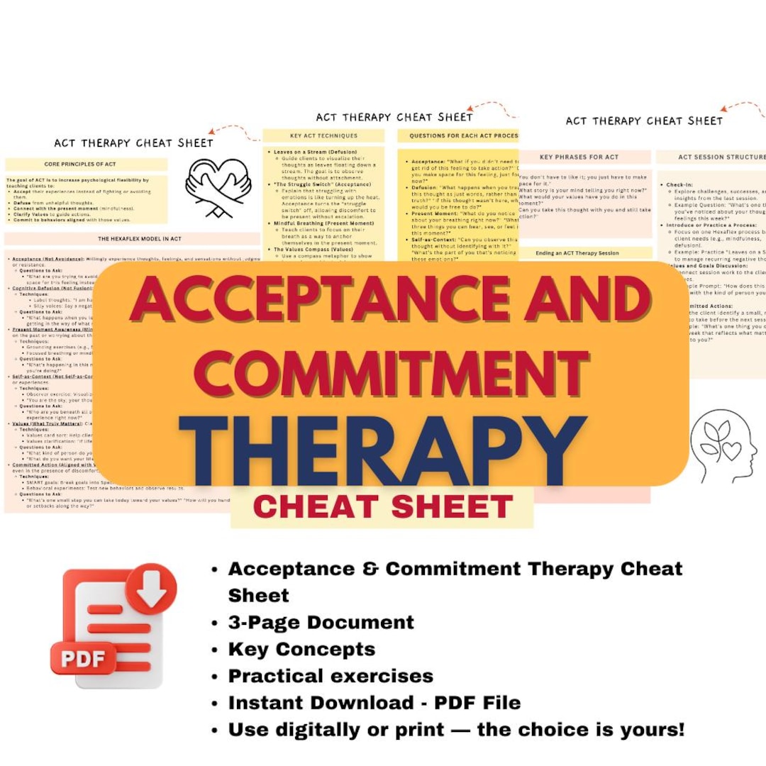 ACT Therapy, ACT Cheat Sheet, Acceptance and Commitment Therapy ...