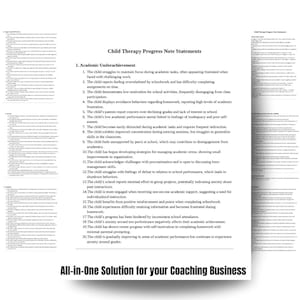 Child Therapy Progress Note Statements, Therapy Progress Notes ...