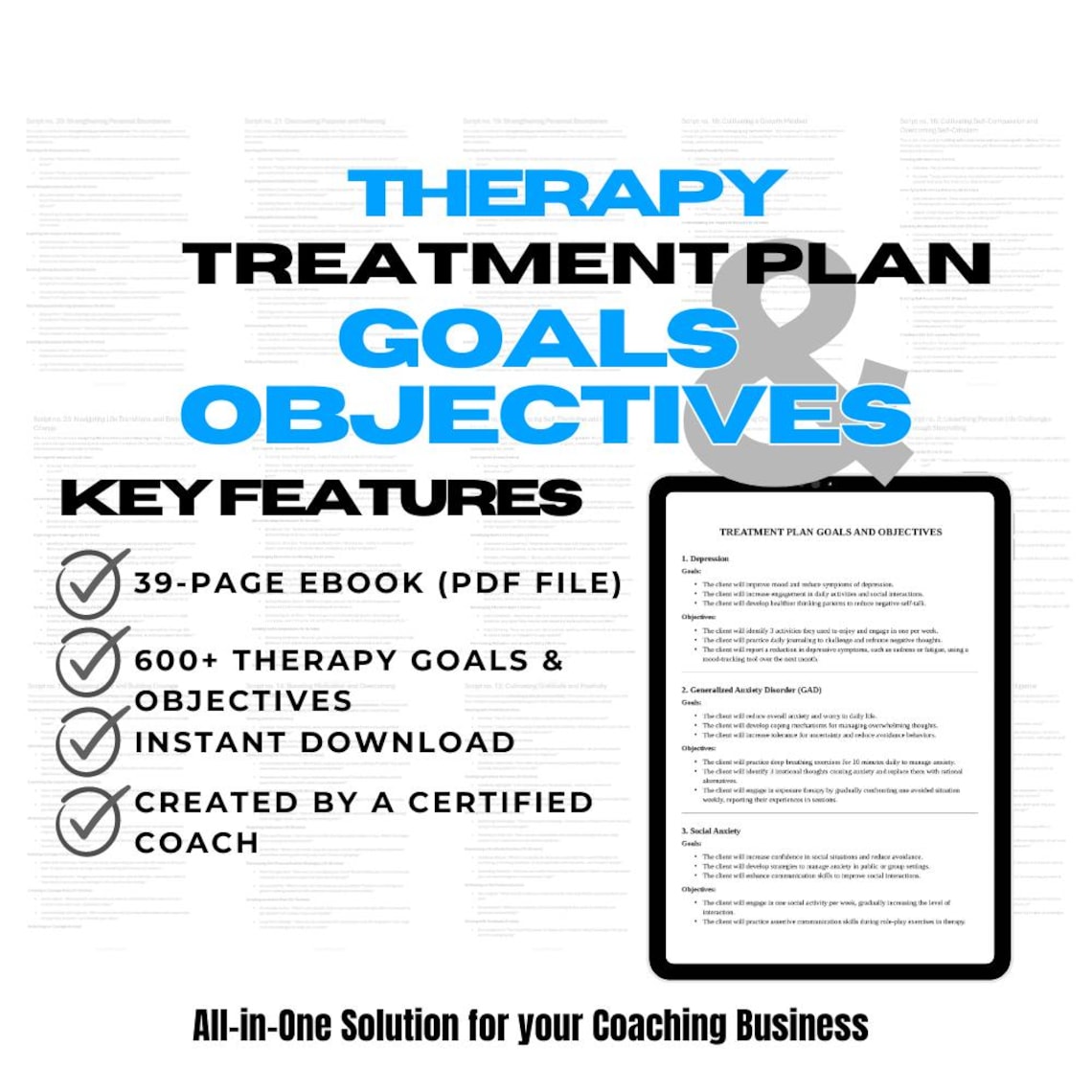 Therapist Treatment Plan Goals & Objectives, Therapy Goals and ...