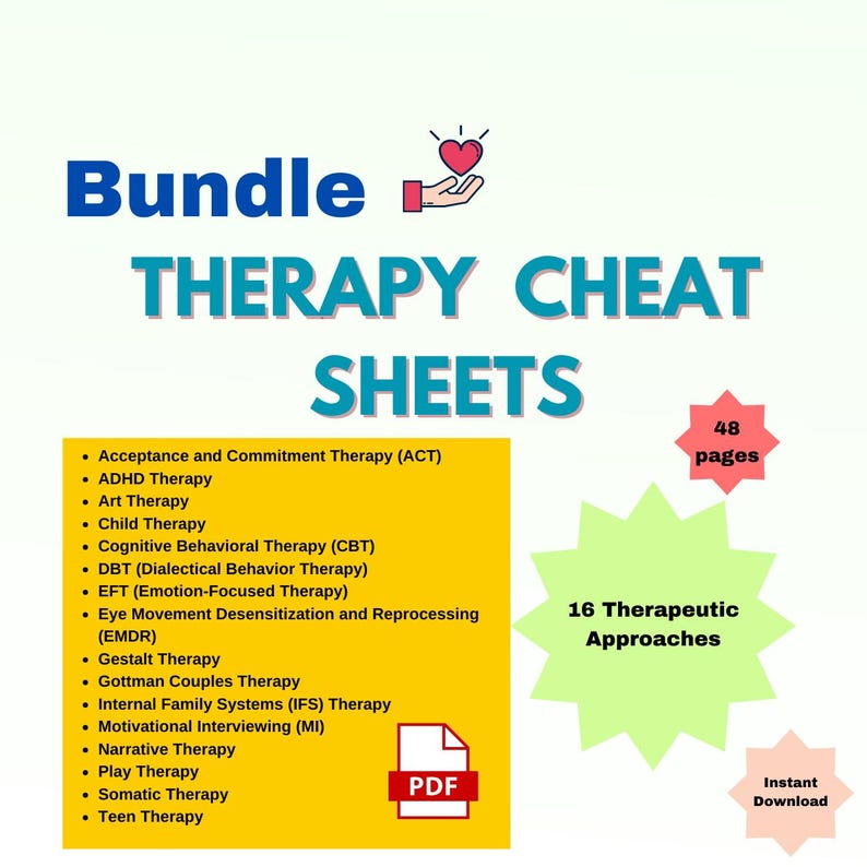 Therapy Cheat Sheet Bundle, Therapy Worksheets, CBT Tools, Play Child ...