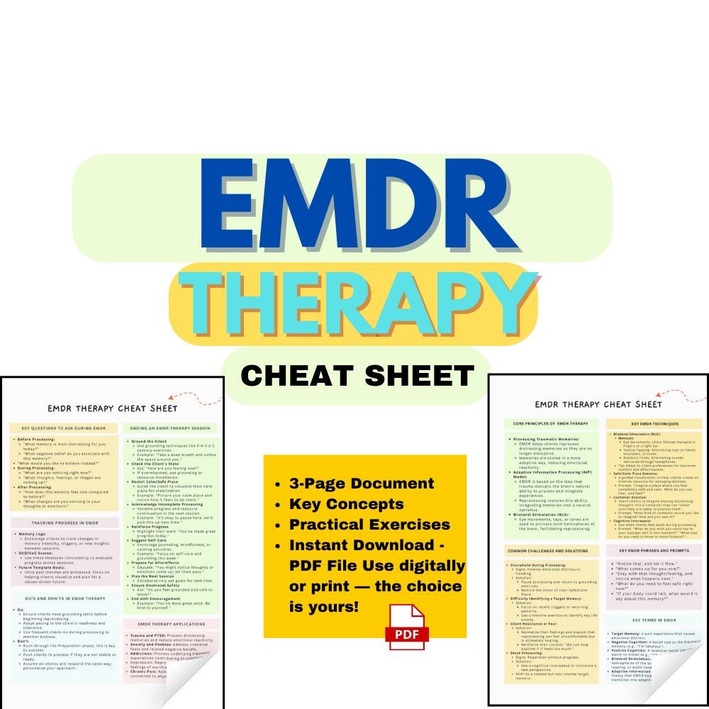 EMDR Therapy Cheat Sheets, Eye Movement Desensitization Reprocessing ...