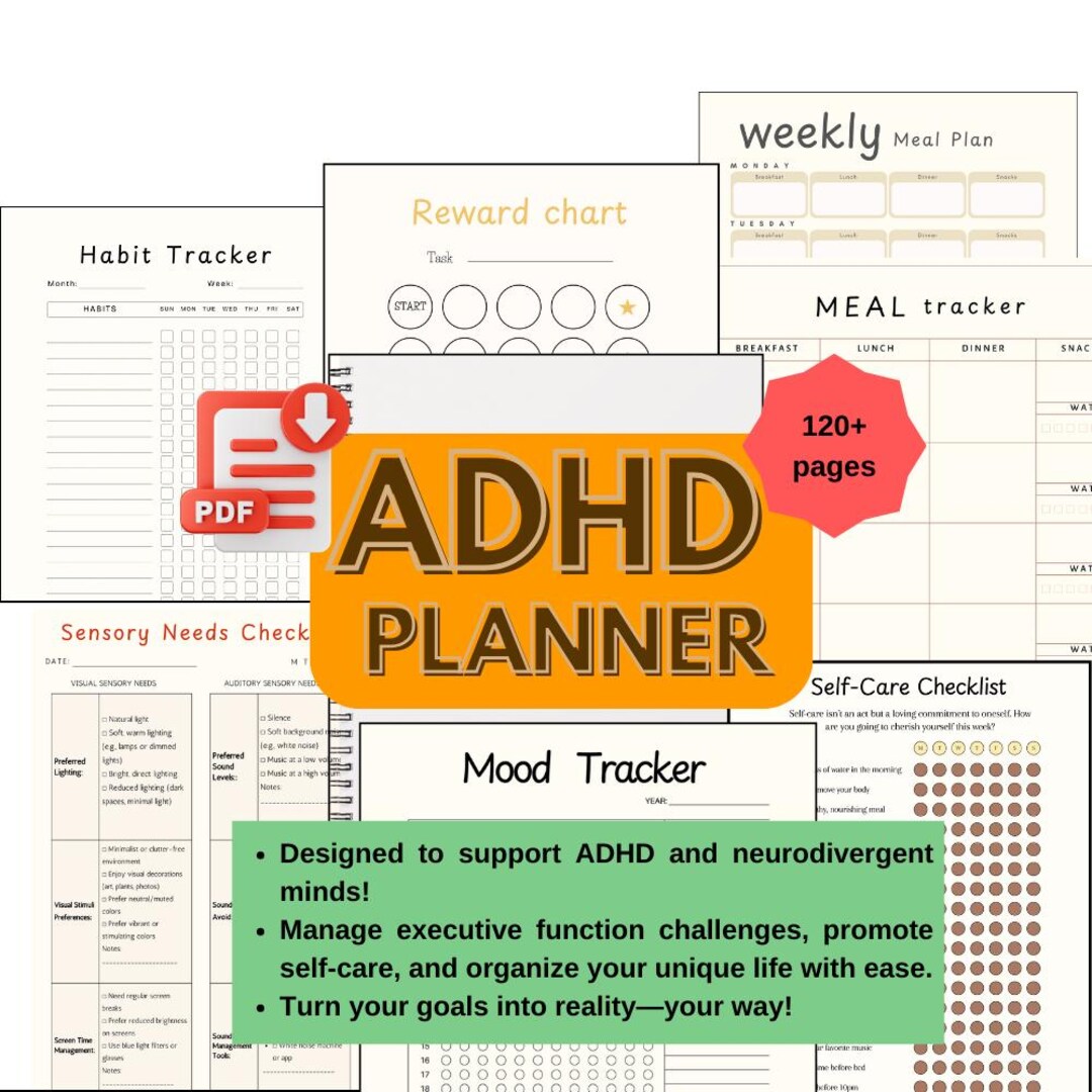 ADHD Planner, Neurodivergent Printable Planner, ADHD Digital Workbook ...