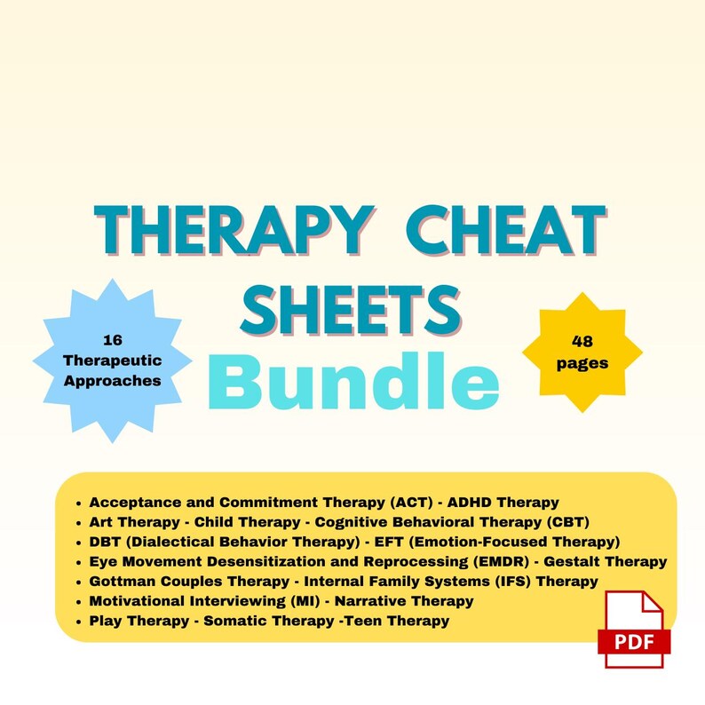 Therapy Cheat Sheet Bundle, Therapy Worksheets, CBT Tools, Play Child ...