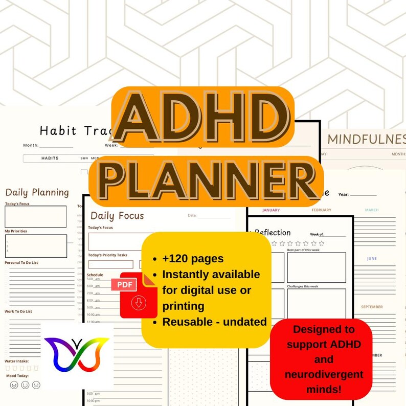 ADHD Digital Planner, Adhd Printable Planner, ADHD Resources, Adhd ...