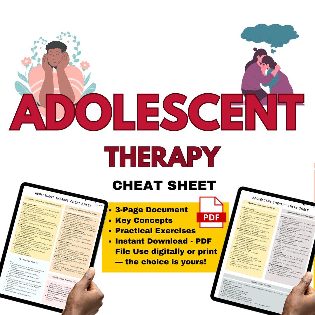 Teen Therapy Cheat Sheet, Adolescent Therapy Worksheets, Teen Therapist ...