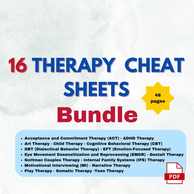 Therapy Cheat Sheet Bundle, Therapy Worksheets, M.I Therapy Handout ...