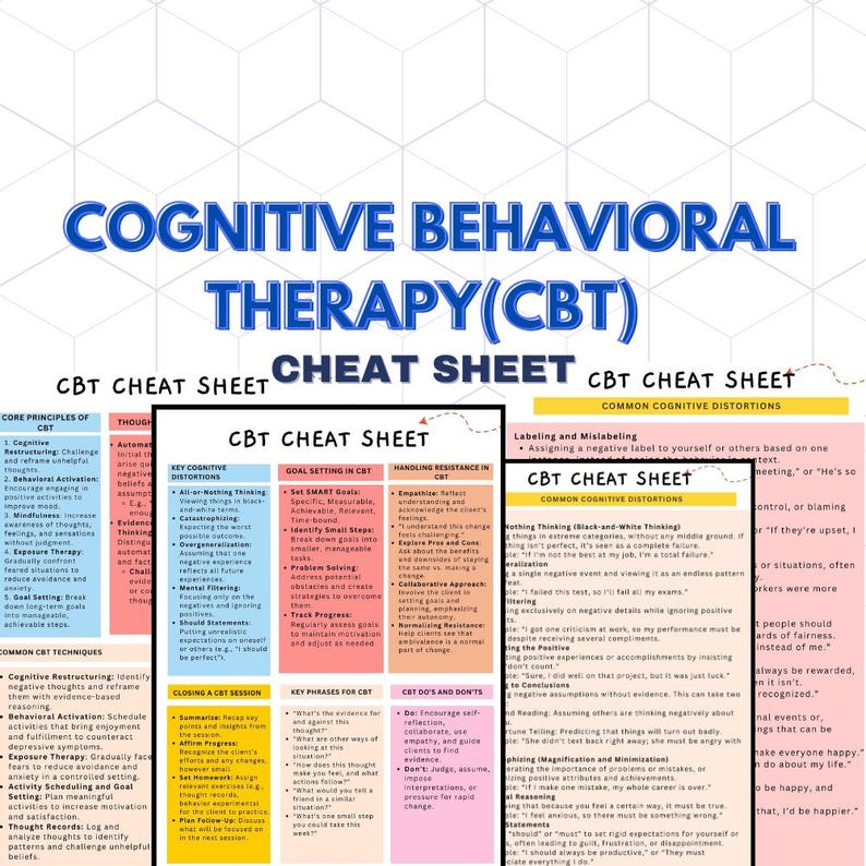 CBT Cheat Sheet, Cognitive Behavioral Therapy Resources, Therapy Tools ...