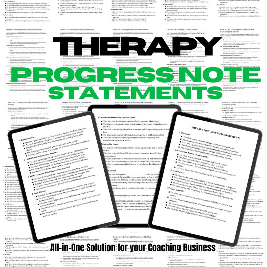 Therapy Session Notes, Therapy Notes, Therapy Progress Note Statements ...