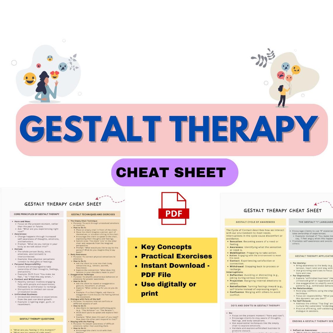 Gestalt Therapy Cheat Sheet, Gestalt Therapist Worksheets, Therapy ...