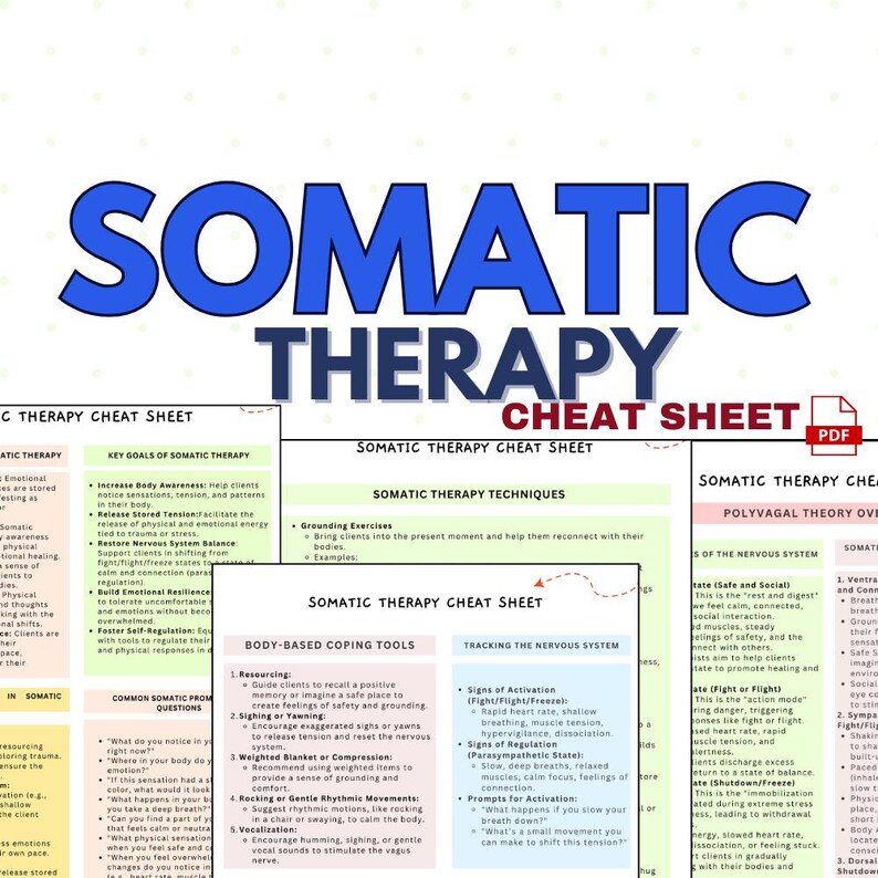 Somatic Therapy Cheat Sheets, Polyvagal Theory Resources, Somatic ...