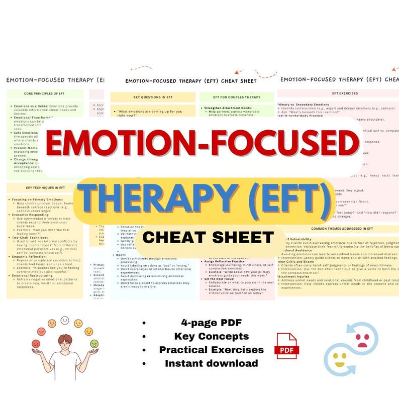 Emotion-focused Therapy Cheat Sheet, EFT Therapy Interventions, EFT ...