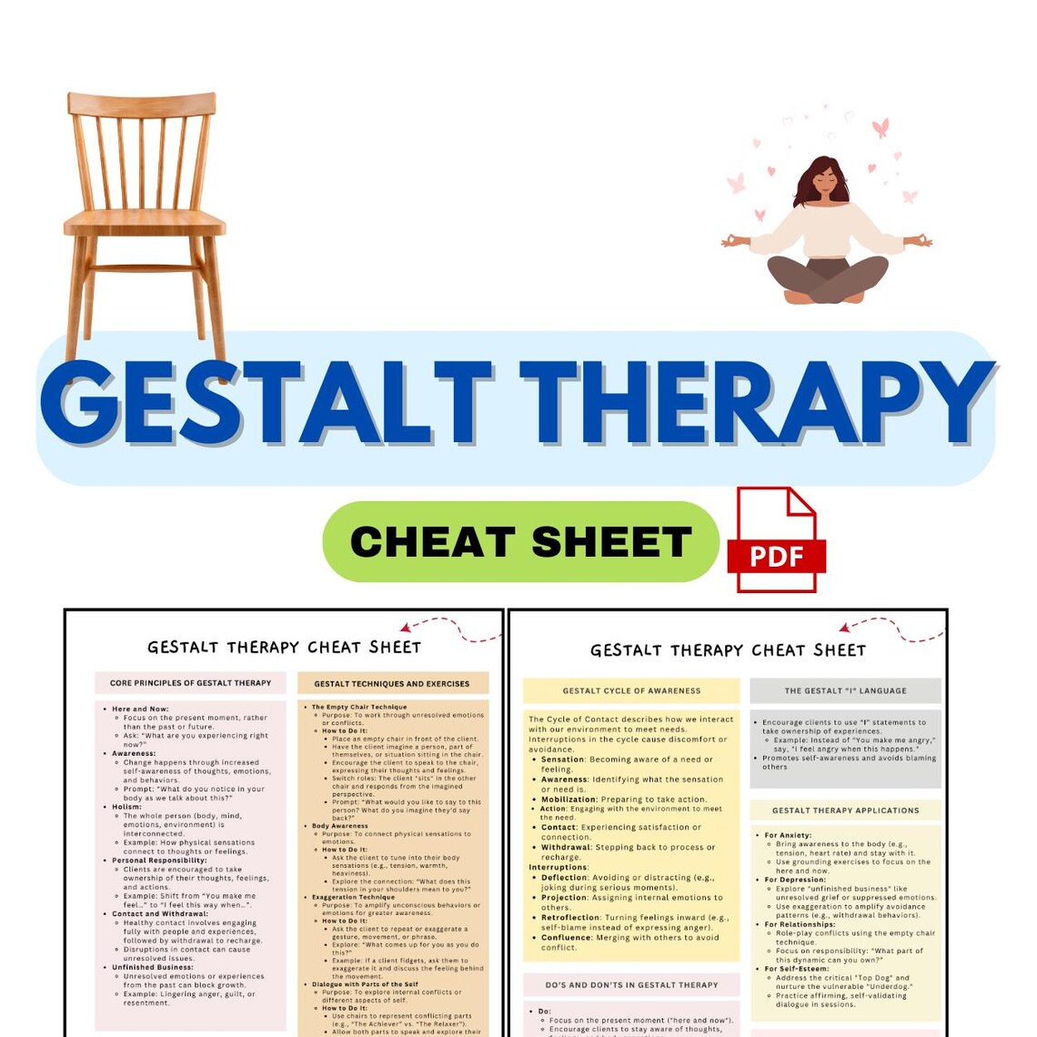 Gestalt Therapy Cheat Sheet, Gestalt Therapist Worksheets, Therapy ...