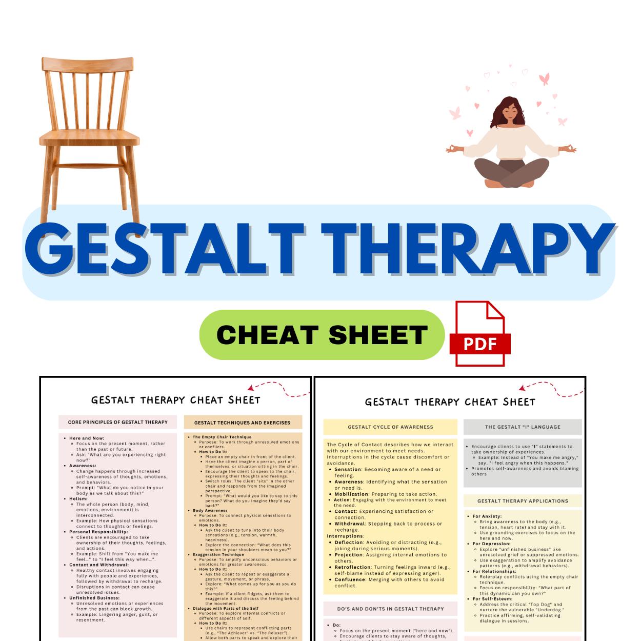 Gestalt Therapy Cheat Sheet, Gestalt Therapist Worksheets, Therapy ...