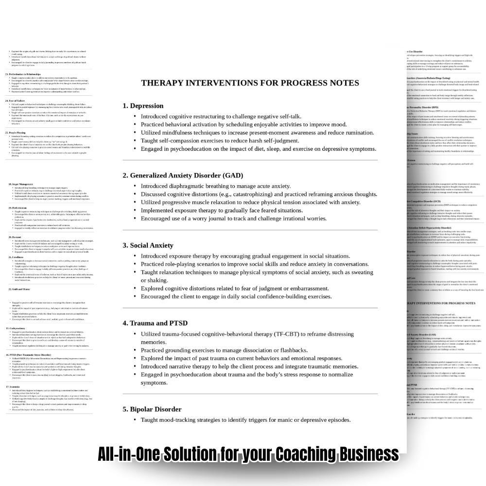 Therapy Interventions for Progress Notes, Therapeutic Interventions ...