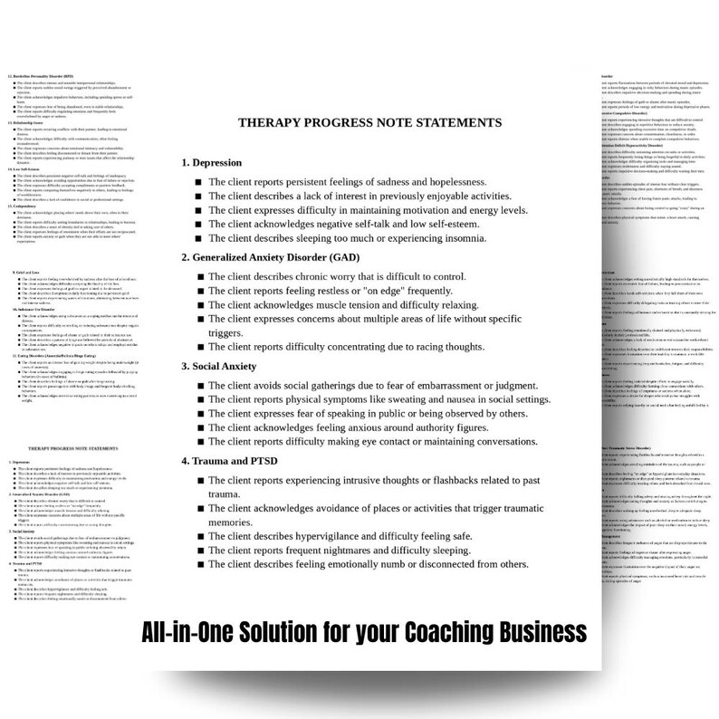 Therapy Progress Note Statements, Therapy Progress Notes, Progress Note ...