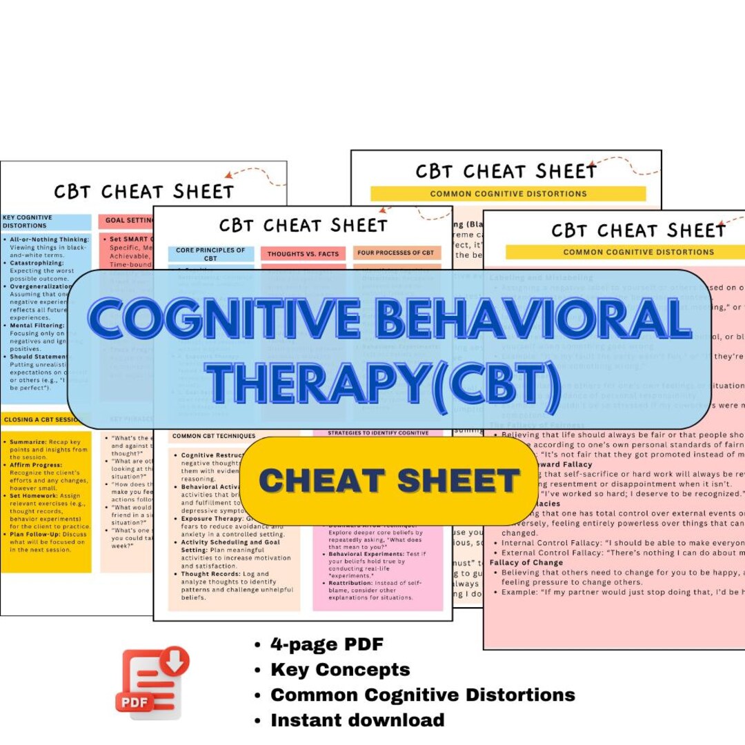 CBT Therapy Notes, Cognitive Behavioral Therapy Sheet, CBT Cheat Sheets ...