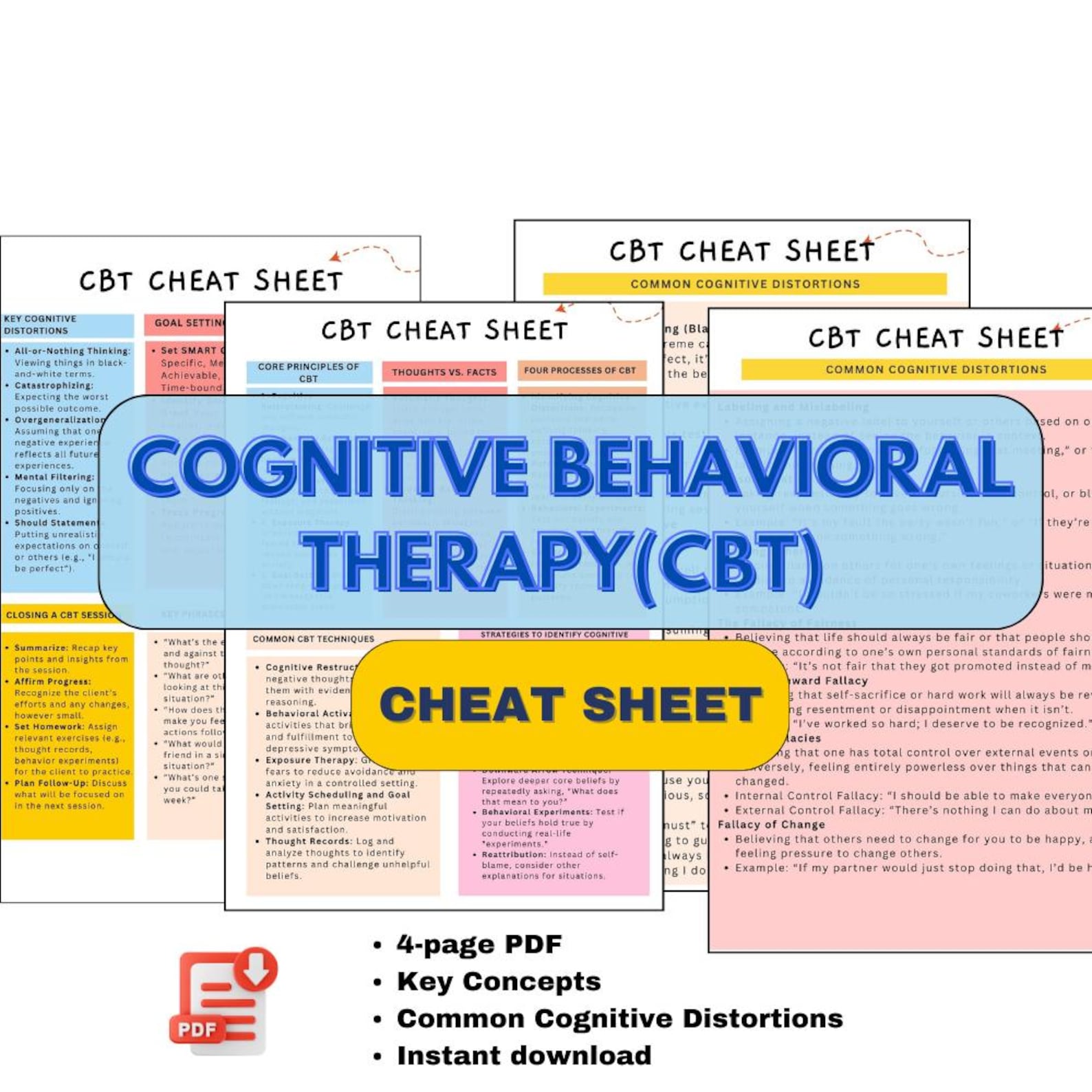 CBT Therapy Notes, Cognitive Behavioral Therapy Sheet, CBT Cheat Sheets ...