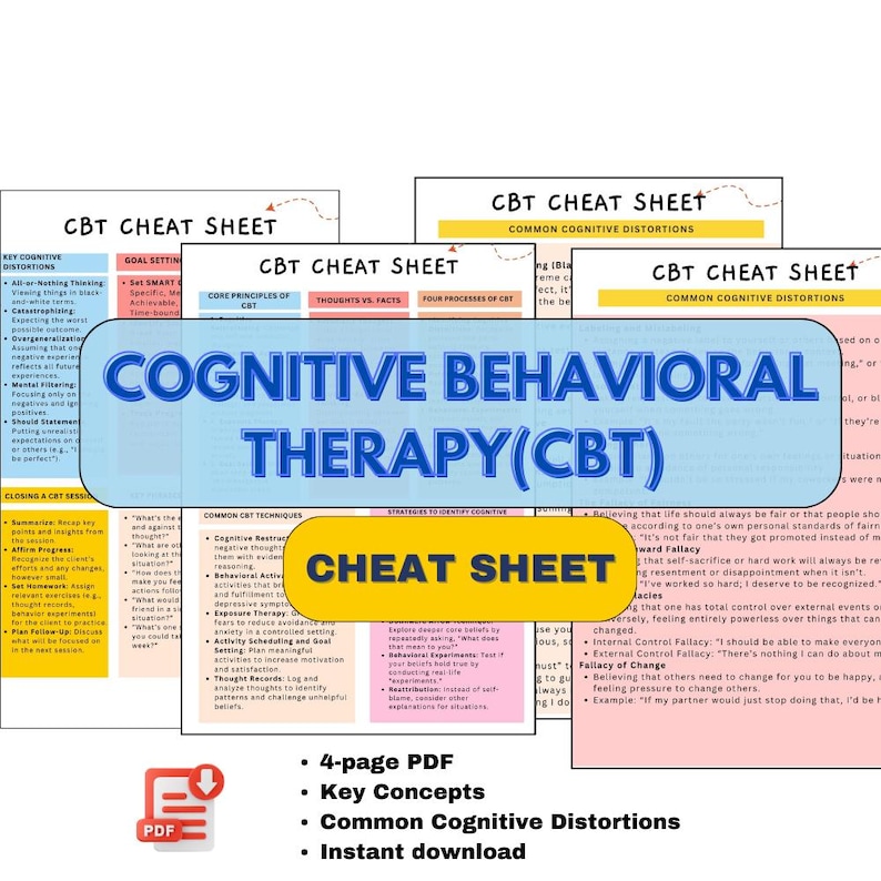 CBT Cheat Sheet, Cognitive Behavioral Therapy Resources, Therapy Tools ...