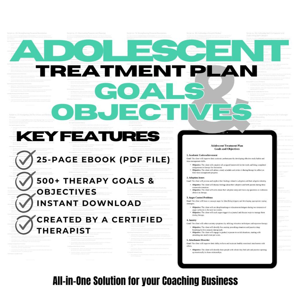Adolescent Therapy Treatment Plan Goals and Objectives, Child Therapy ...