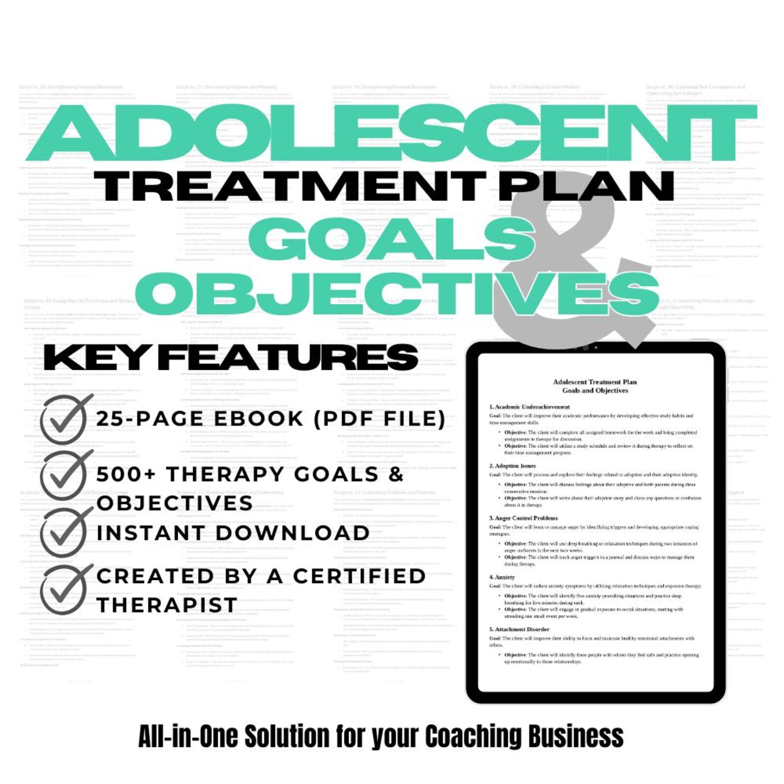 Adolescent Therapy Treatment Plan Goals and Objectives, Child Therapy ...