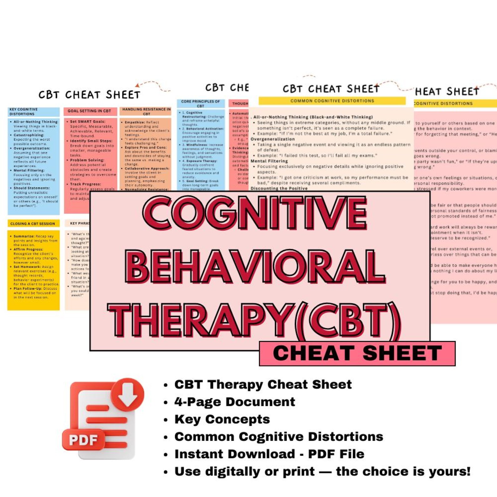 CBT Cheat Sheet, Cognitive Behavioral Therapy Resources, Therapy Tools ...