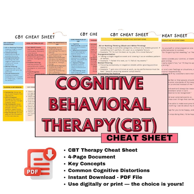 CBT Cheat Sheet, Cognitive Behavioral Therapy Resources, Therapy Tools ...