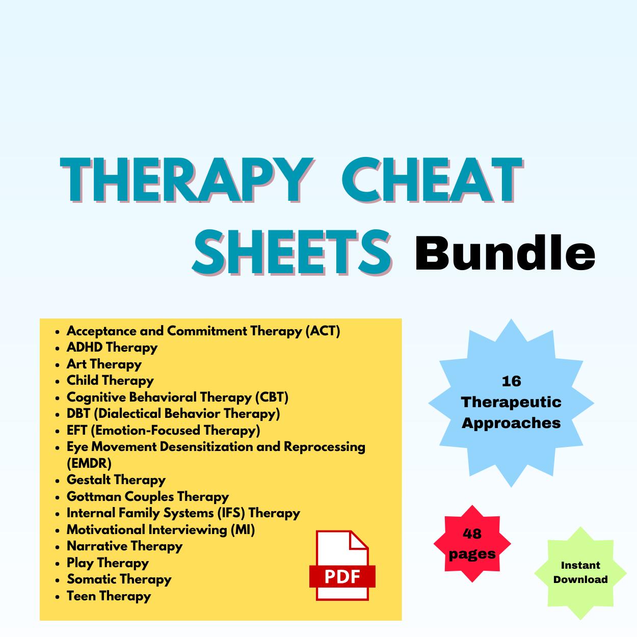 Therapy Cheat Sheet Bundle, Therapy Worksheets, M.I Therapy Handout ...