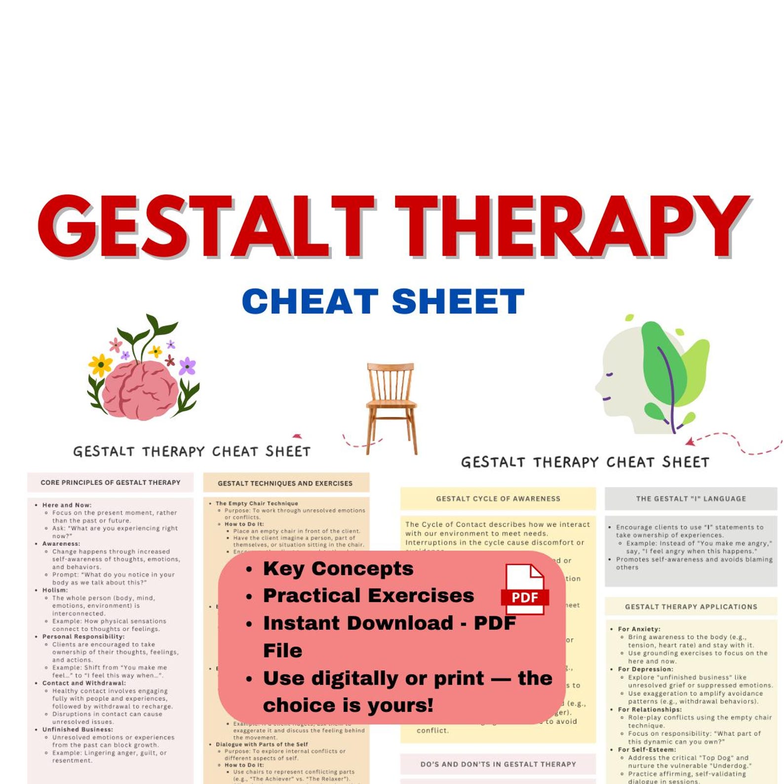 Gestalt Therapy Cheat Sheet, Gestalt Therapist Worksheets, Therapy ...