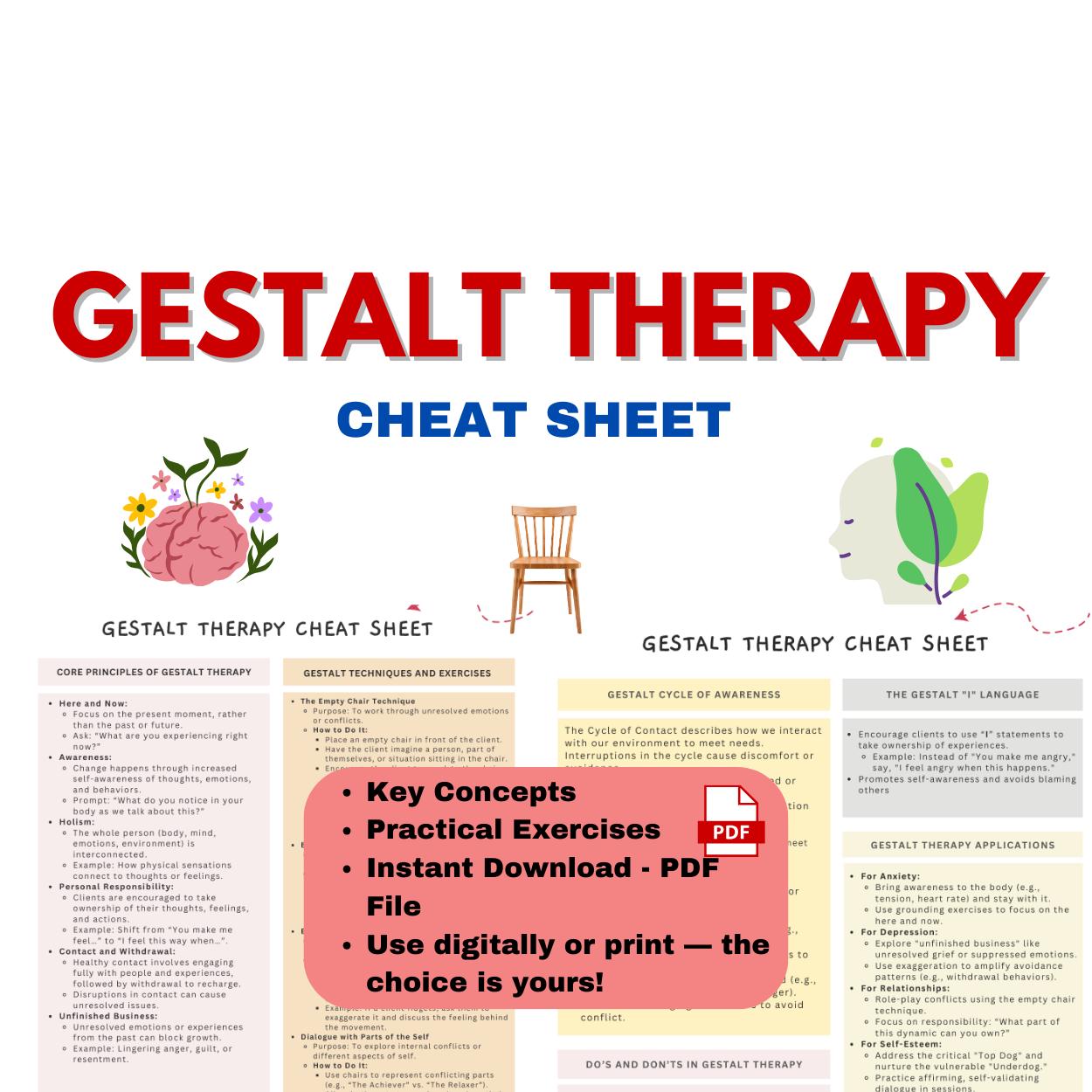 Gestalt Therapy Cheat Sheet, Gestalt Therapist Worksheets, Therapy ...