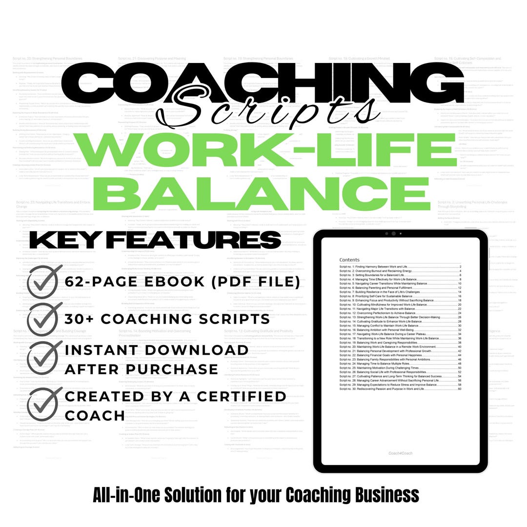 Work-life Balance, Life Coach Workbook, Coaching Scripts, Therapist ...