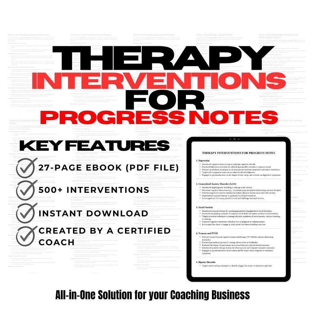 Therapy Interventions for Progress Notes, Therapeutic Interventions ...