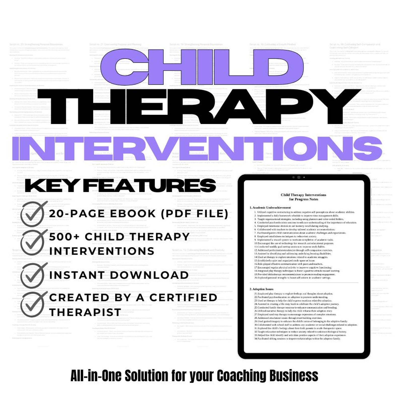 Child Therapy Interventions for Progress Notes, Therapeutic ...