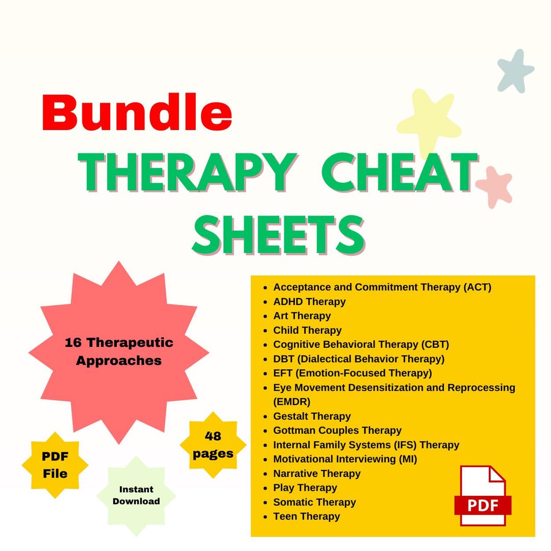 Therapy Cheat Sheet Bundle, Therapy Worksheets, CBT DBT Tools ...