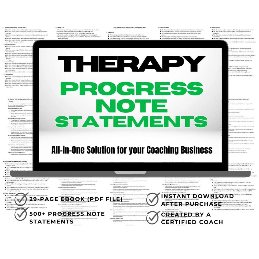 Therapy Progress Notes, Therapy Notes, Therapy Progress Note Statements ...