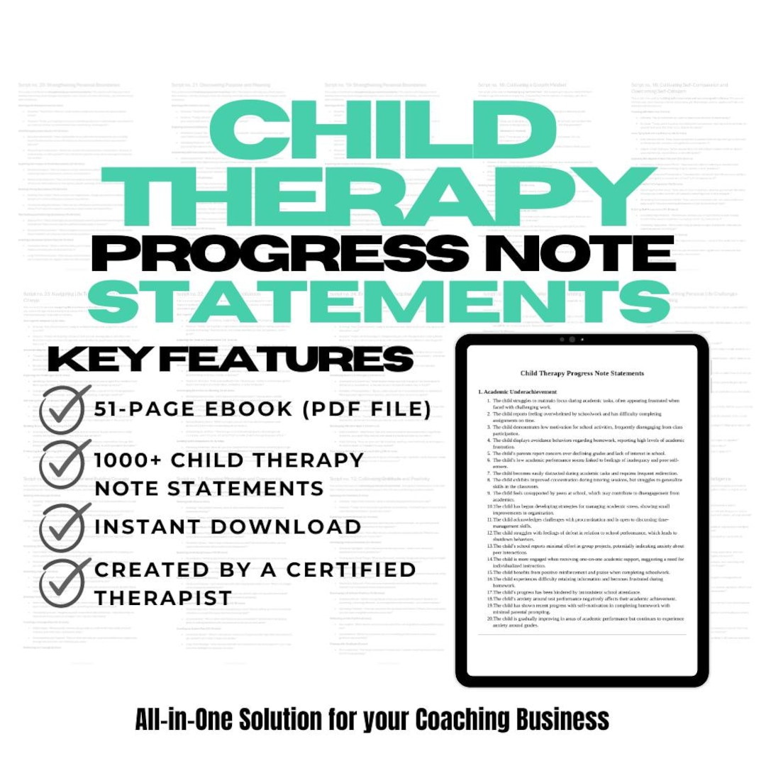 Child Therapy Progress Note Statements, Therapy Progress Notes ...
