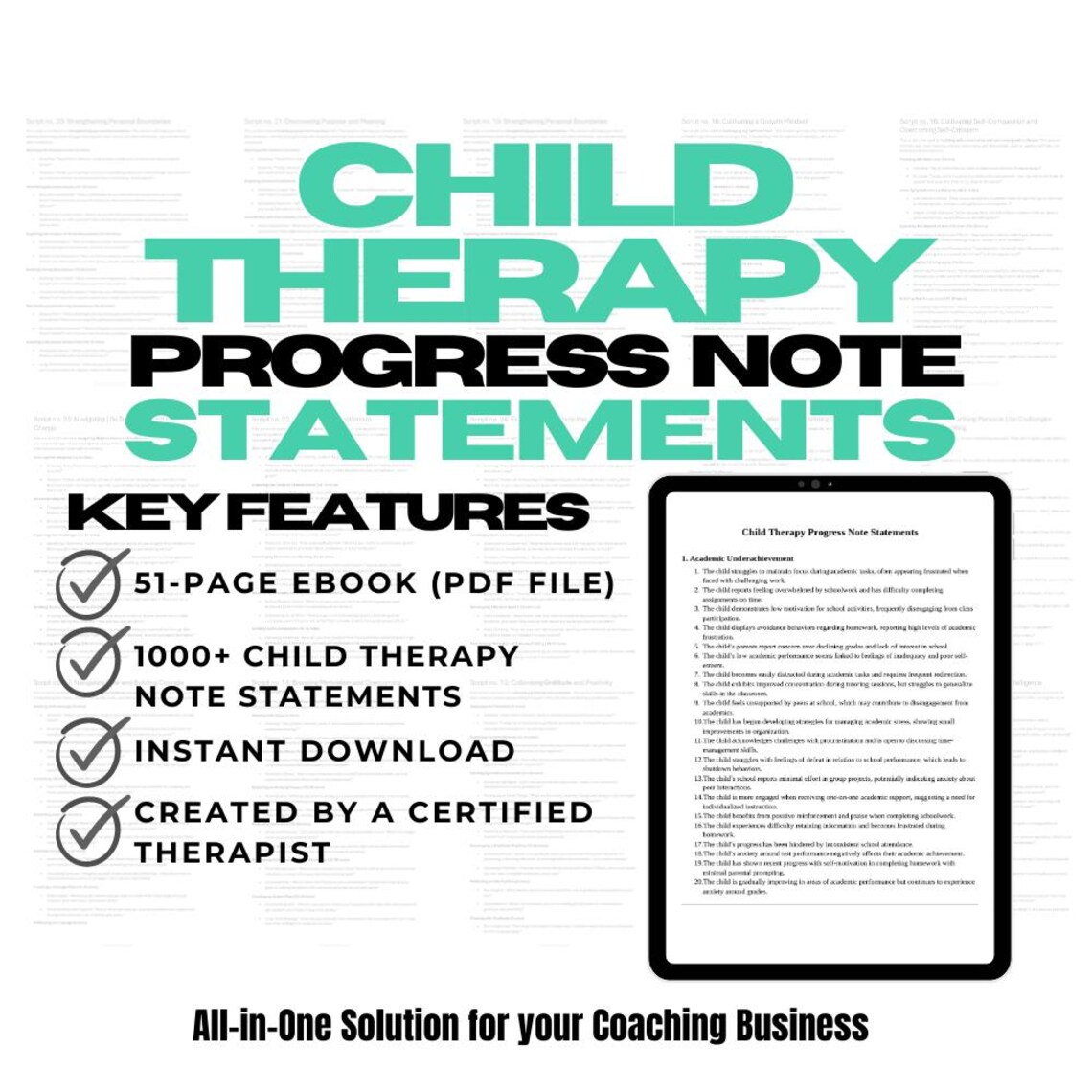 Child Therapy Progress Note Statements, Therapy Progress Notes ...