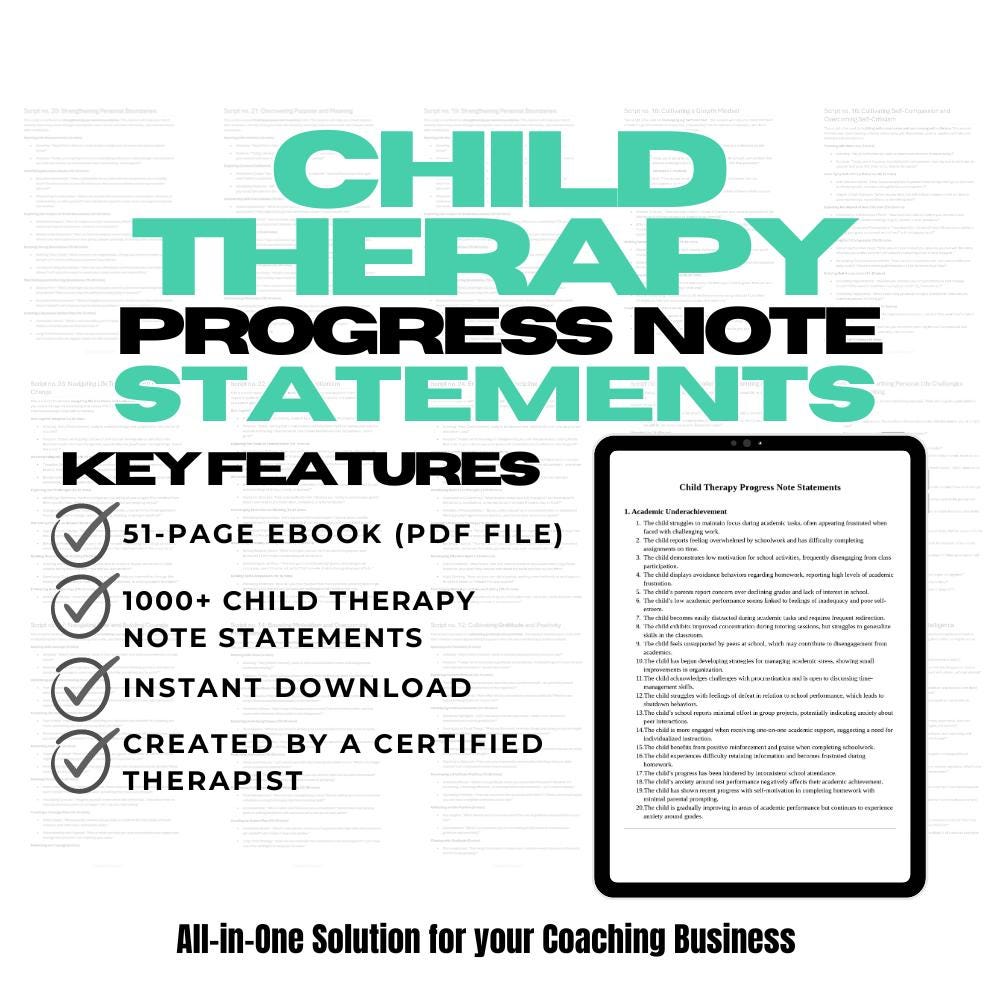 Child Therapy Progress Note Statements, Therapy Progress Notes ...