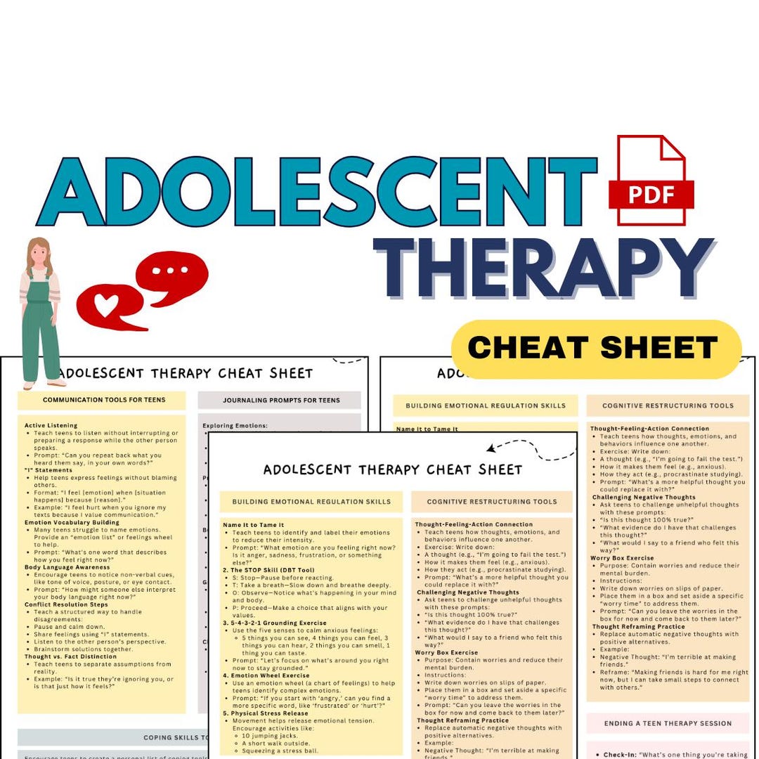 Adolescent Therapy Cheat Sheet, Teen Therapy Worksheets, Cognitive ...