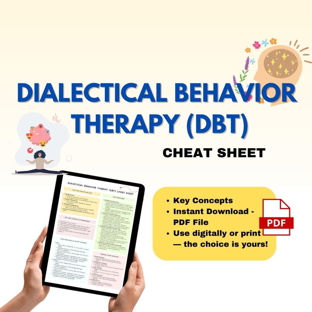DBT Cheat Sheet, Dialectical Behavior Therapy Handout, DBT Worksheets ...