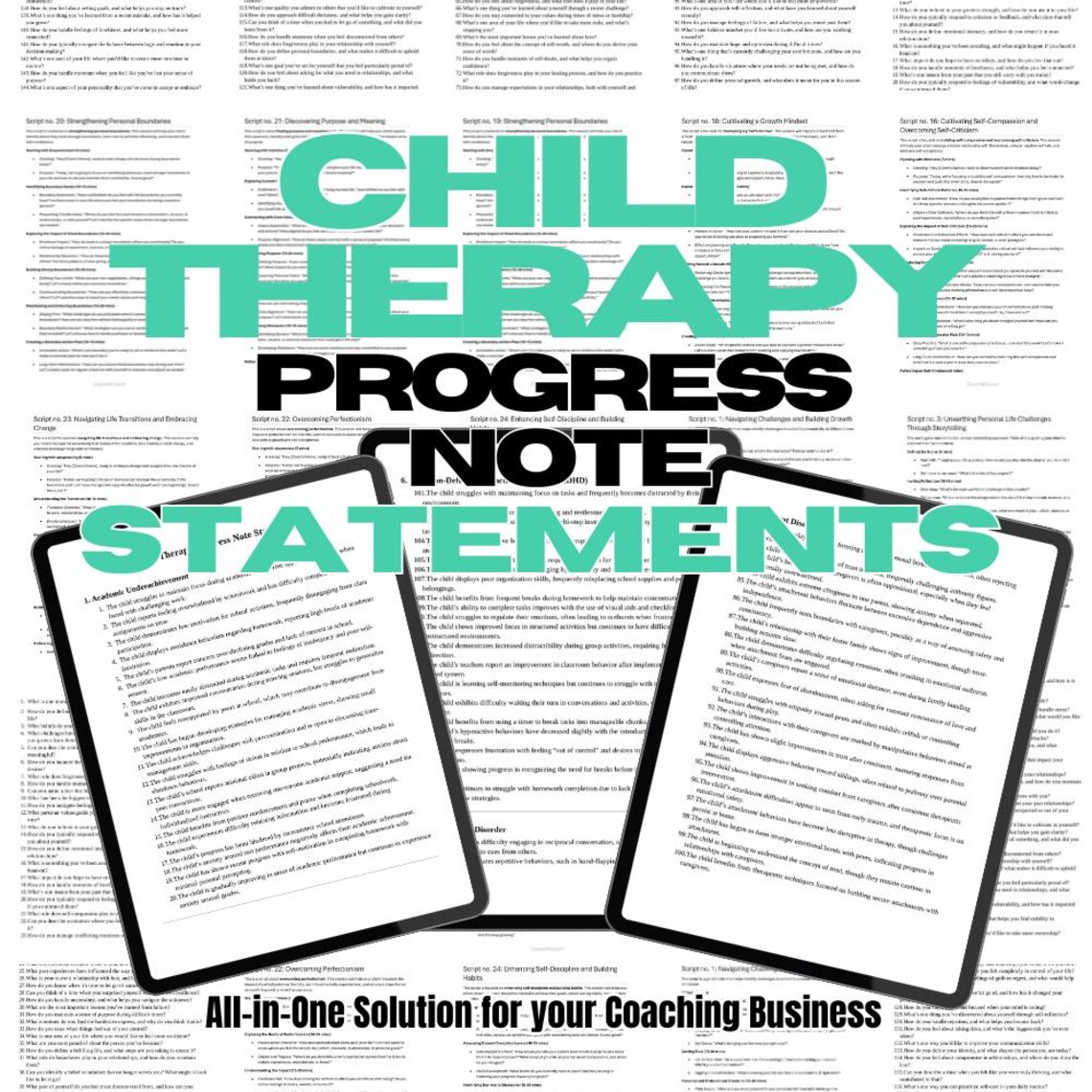 Child Therapy Progress Note Statements, Therapy Progress Notes ...